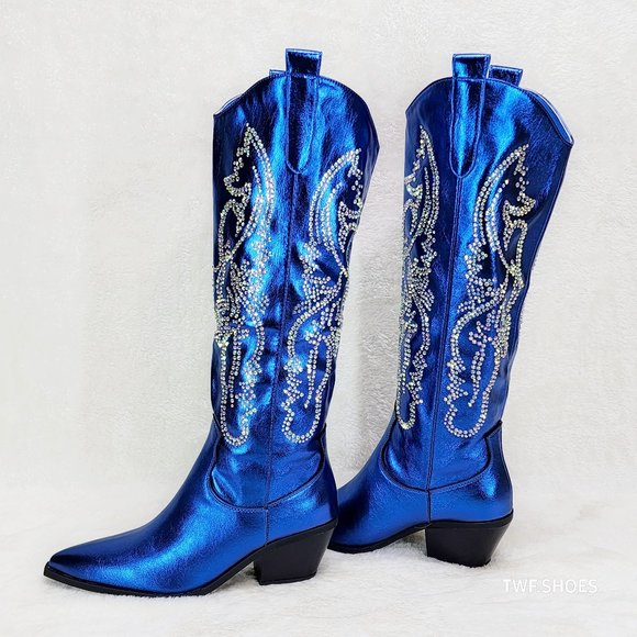 Mata Shoes | Shoes | Razzle Metallic Blue Country Western Cowgirl Knee ...